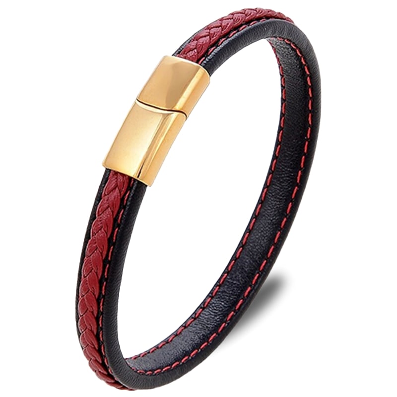 Bracelet Rouge et Noir en Cuir pour Homme | Cuir Millénaire