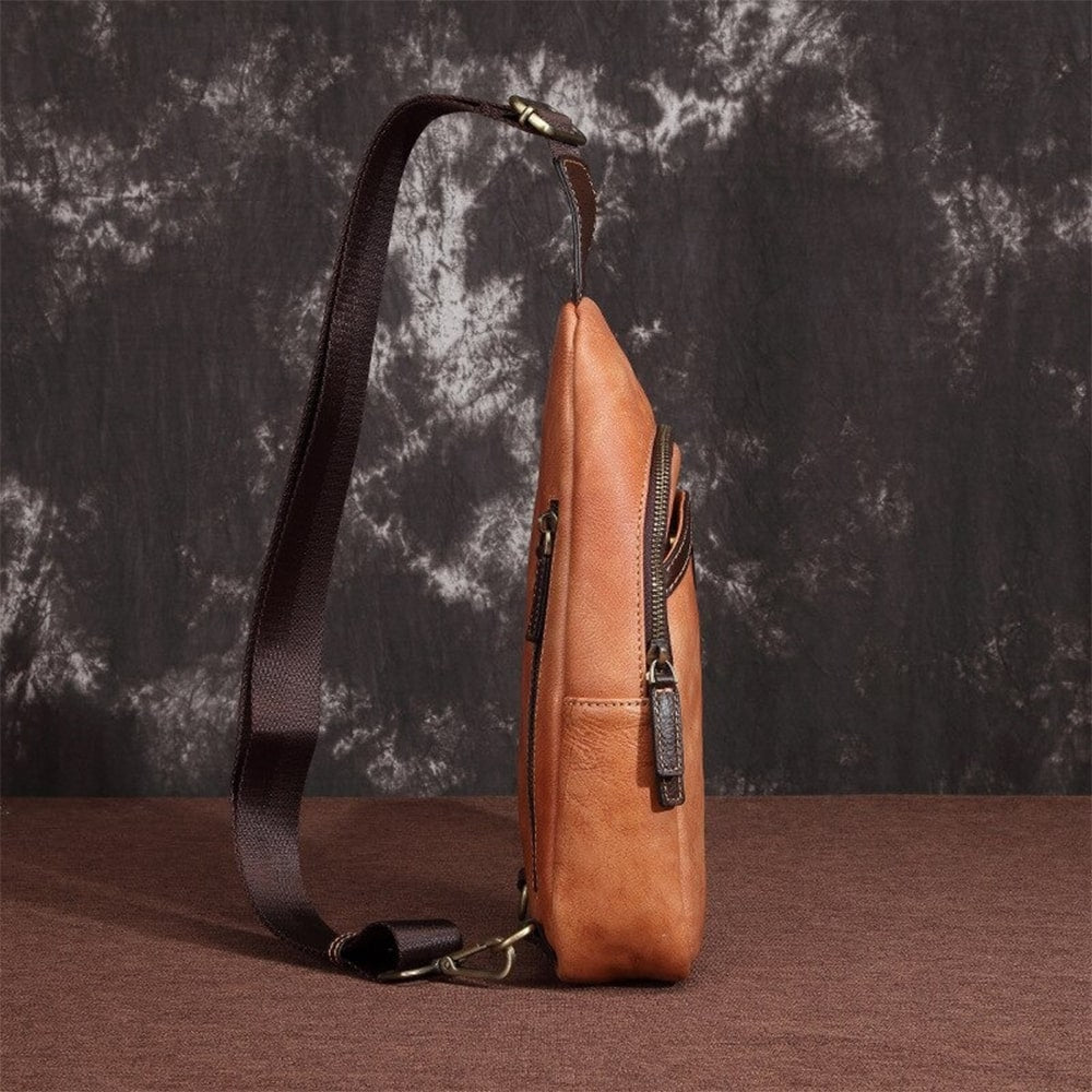 Sacoche Poitrine en Cuir Camel | Cuir Millénaire